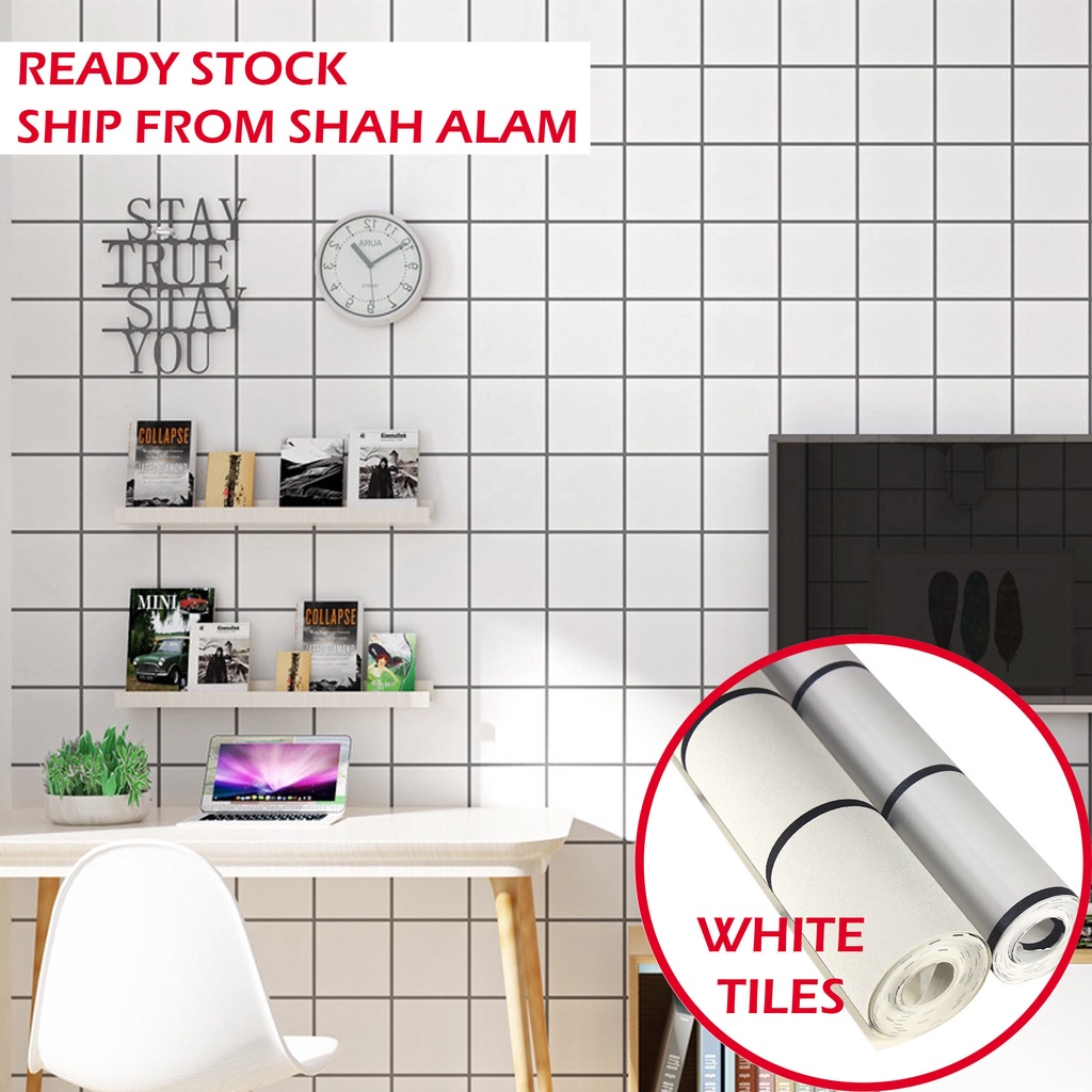 [READY STOCK] Kertas Dinding Jubin Petak Putih White Square Tiles ...