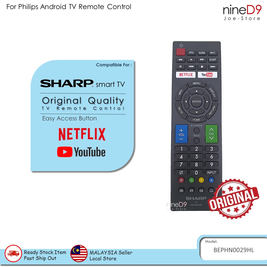 SHAEP *Origina Quality* Sharp Smart LED TV TV Remote Control [GB234WJSA ...