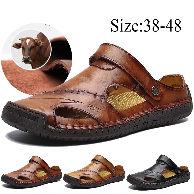 【Ready post】38-48 Men's Summer Sandals outdoor genunie Leather Fashion ...