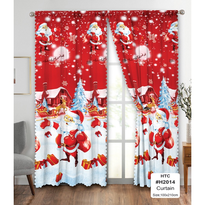 New 1PC Red Santa Claus Design Curtain Home And Life Decoration Kurtina ...