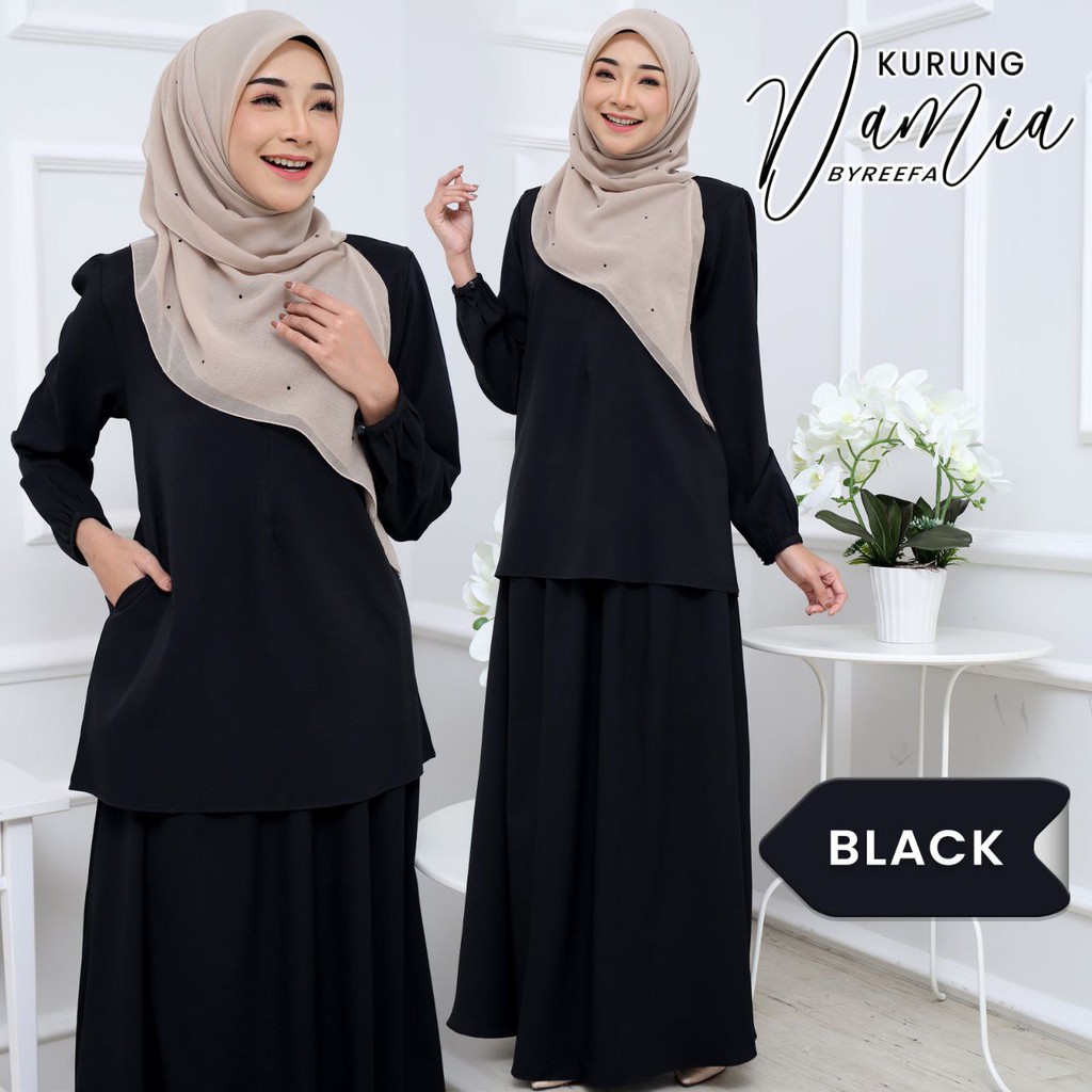 Baju kurung damia flowy black by reefa baju kurung moden baju raya baju ...