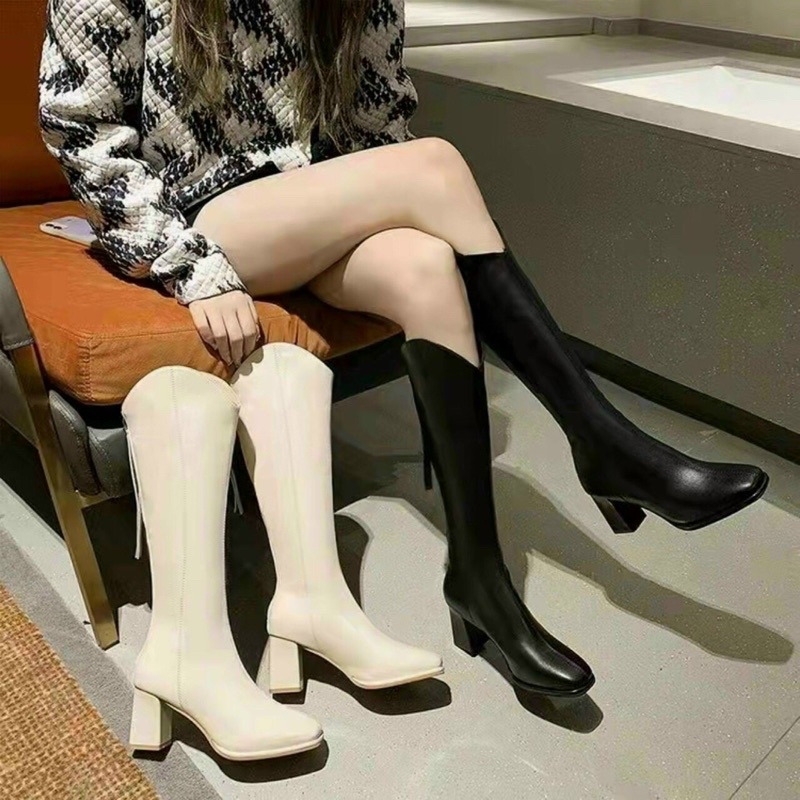 Women's boots, luxurious 7p high matte leather v-neck boots (Code 6811 ...