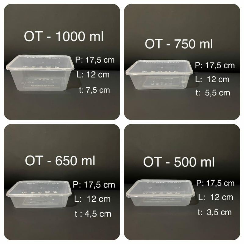 25 pcs Rectangular Thinwall Plastic Food Box Salad Box Rice Salad Box 1000ml 750ml 650ml 500ml ...