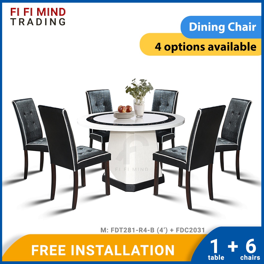 Gobronne 1+6 Round Marble Dining Set/ Marble Dining Table/ Meja Makan 6 ...