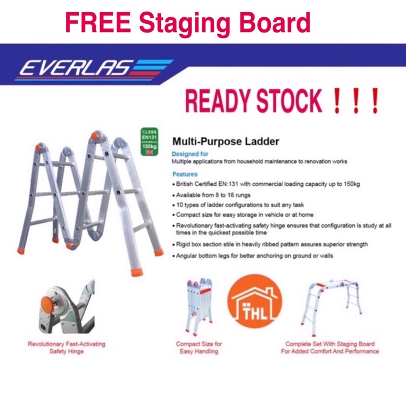 Everlas Sirim Approved EN131 Heavy Duty Aluminium Multi Purpose Ladder ...