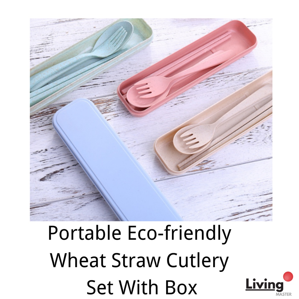 Portable Eco Friendly Wheat Straw Cutlery Set With BoxWheat Straw ...