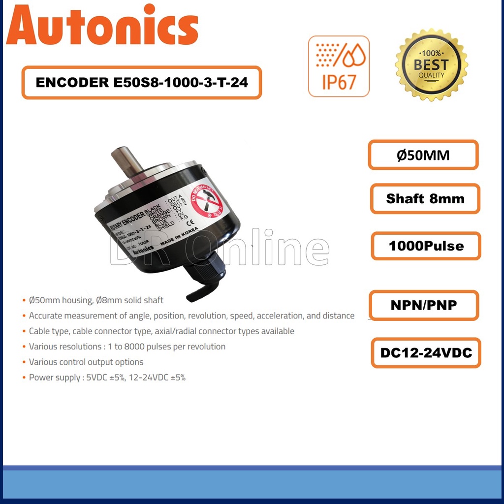 Autonics Rotary Encoder 50mm 8mm Shaft, 1000Pulse 12-24VDC Totem pole ...