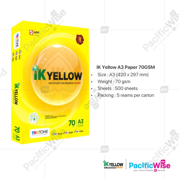 A3 Paper IK yellow / Indah Kiat/A3 Kertas 70gsm&80gsm/Copier Paper (500 ...