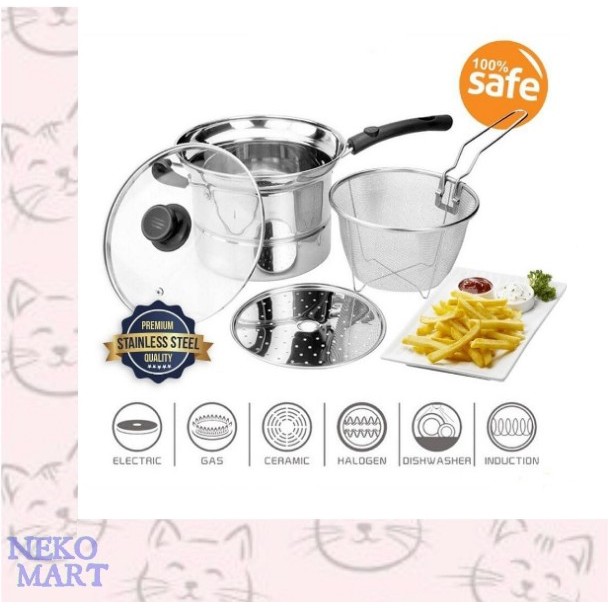 Periuk Serbaguna / 4pcs Stainless Steel Deep Fry / Steam Cooking Pot ...