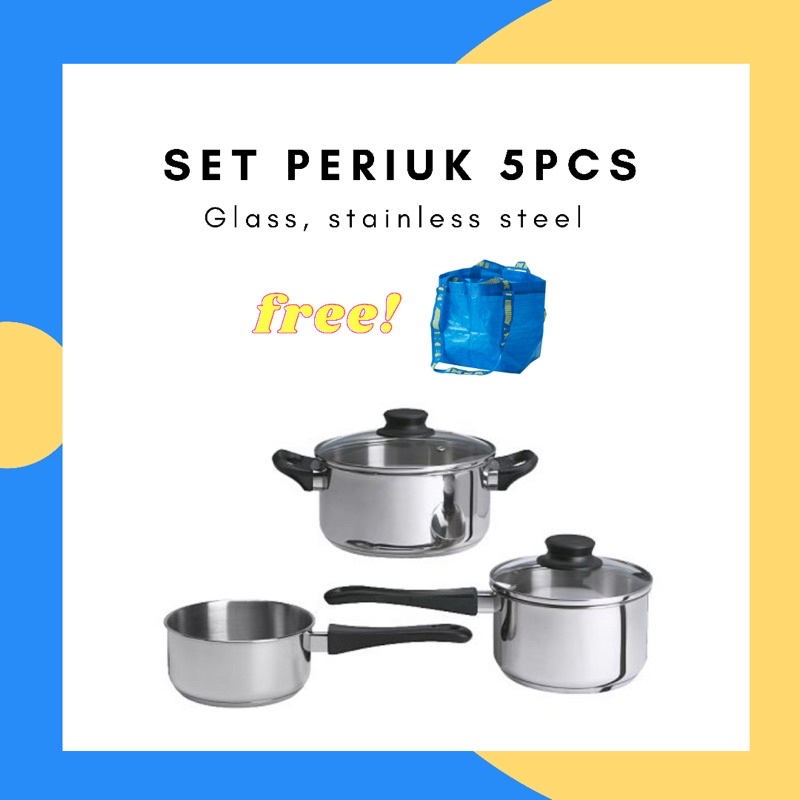 ️READY STOCK ️Set Periuk Stainless Steel, 5-piece cookware set, glass ...