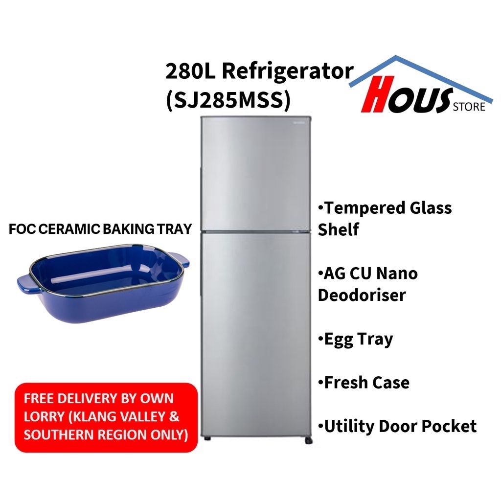 SHARP SJ285MSS 2 DOORS FRIDGE ITECH INVERTER 280L AGGU NANO DEODORIZER ...