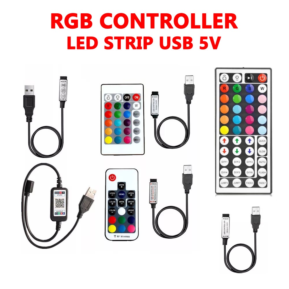 3 17 24 44 Keys USB RGB Remote IR RF APP RGB Strip Controller For LED ...