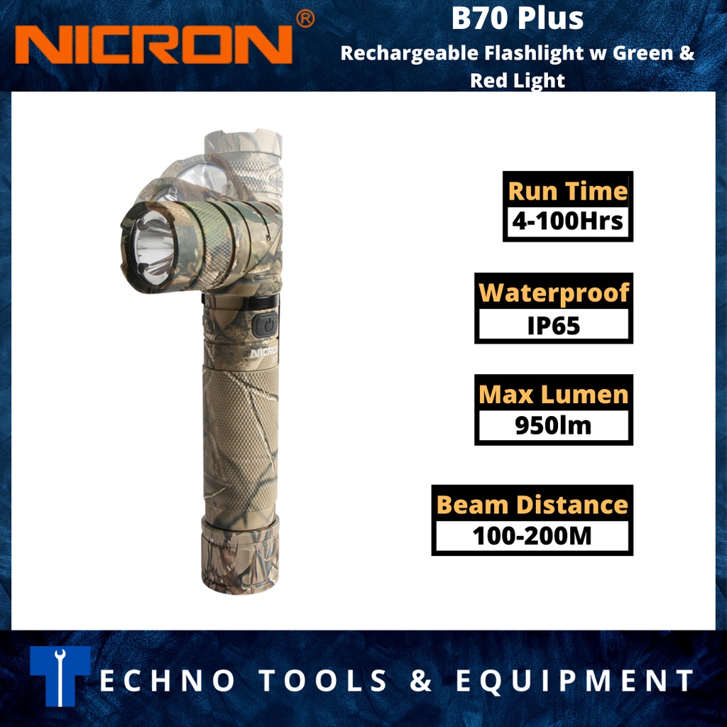 NICRON B70 Plus Rechargeable Flashlight w Green & Red Light | Shopee ...