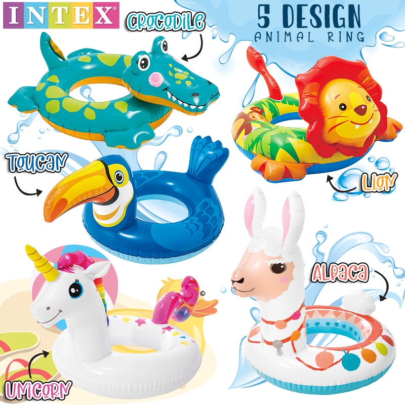 INTEX 58221 5 Design Deluxe Animal Ring Kids Float Swimming Ring ...