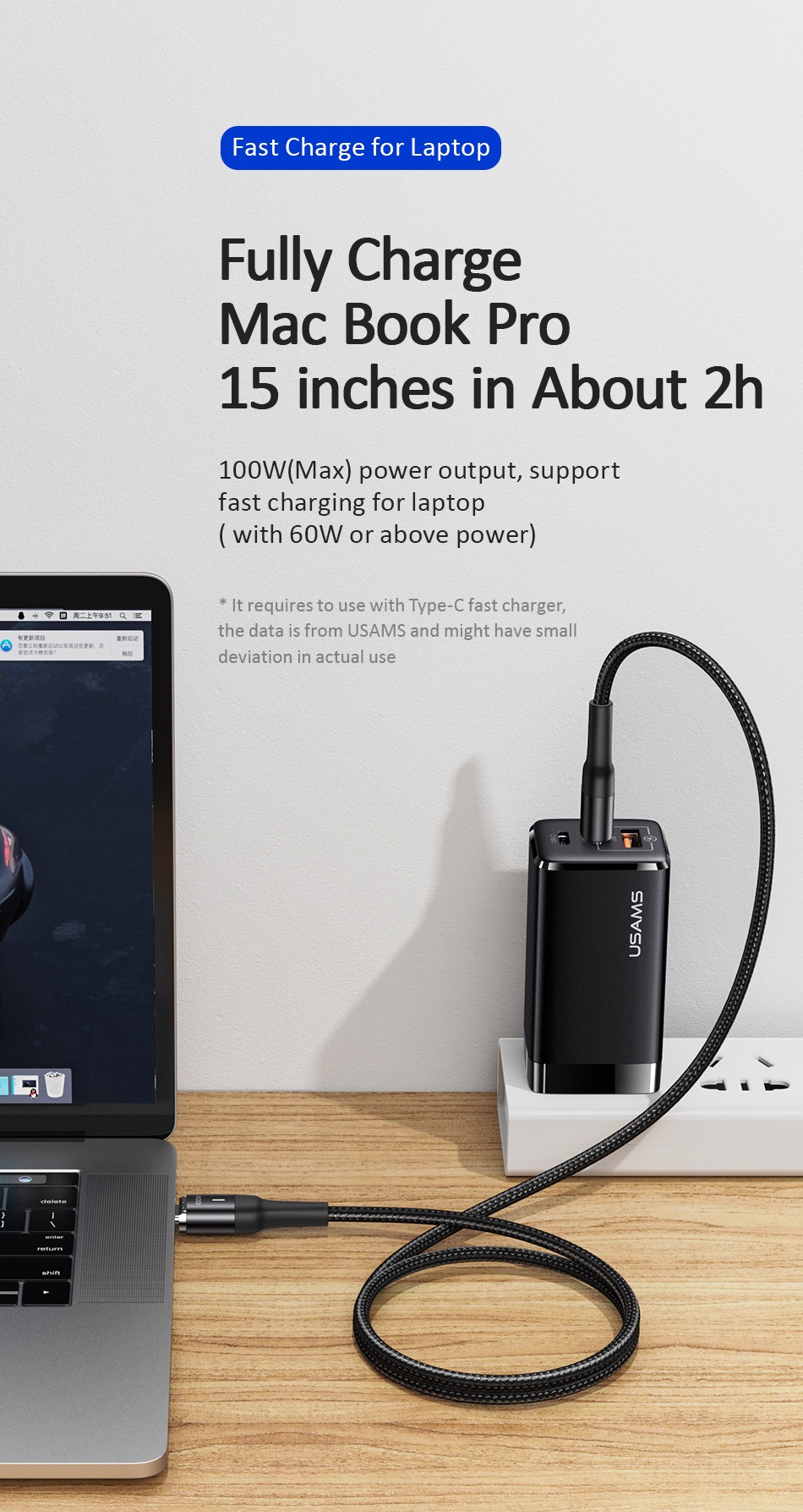 USAMS Type C To Type C Fast Charge Magnetic Cable (1.5M/2M/100W ...