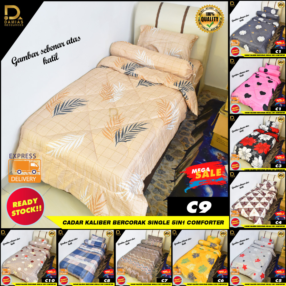 Cadar set 5 in 1 with Comforter Single /Super Single Cadar Kaliber ...