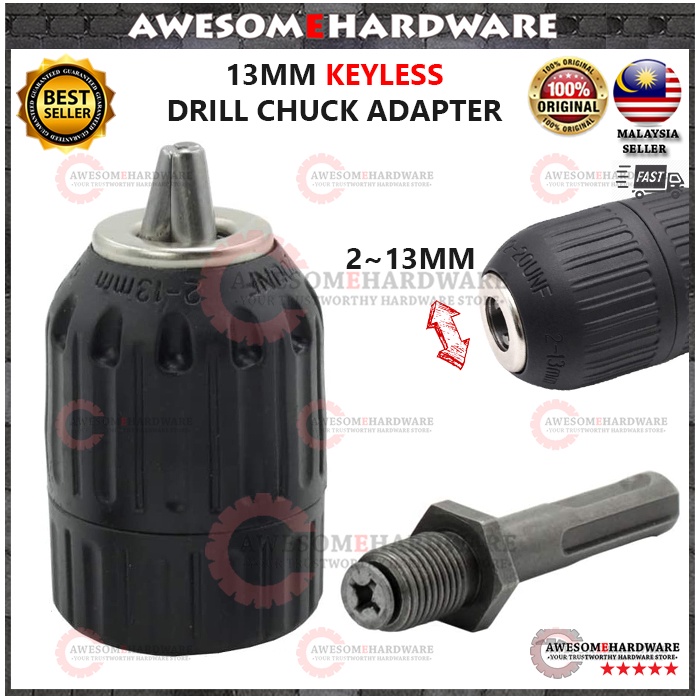 (KEYLESS) 13MM KEYLESS DRILL CHUCK ADAPTER CONVERTER ADAPTOR WITH SDS ...