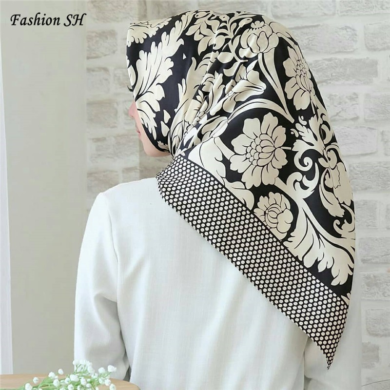 Printed Scarf Bawal Tudung Silk Shawl Classic retro style Satin hijab ...