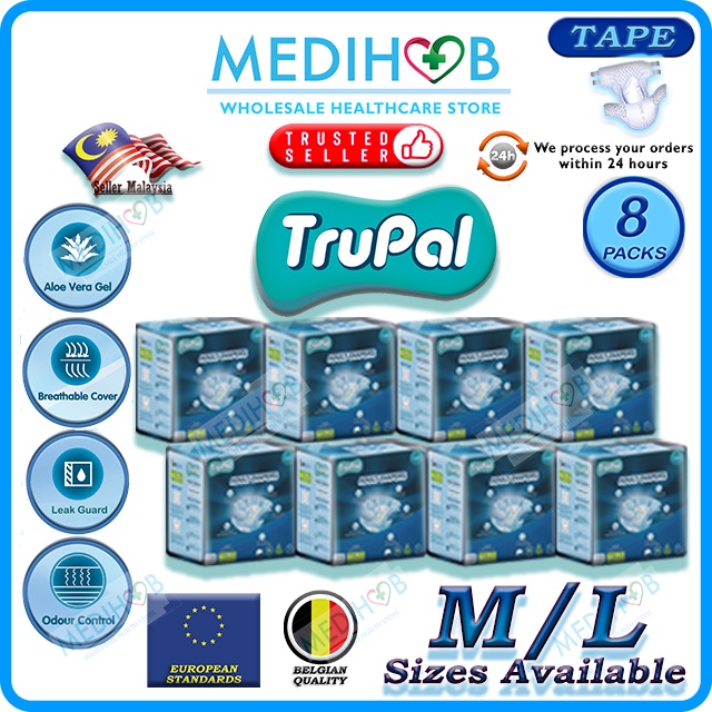 🚚 TRUPAL PREMIUM Standard Adult Diapers Lampin Dewasa TAPE 10'S x 8 ...