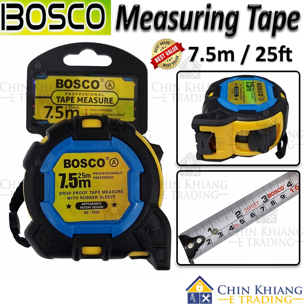 Bosco BS7525 Measuring Tape Drop Proof Heavy Duty Rubber Sleeve | Tape ...