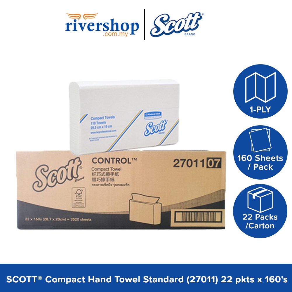 SCOTT® Compact Hand Towel Standard 27011 - 1 carton x 22 pkts x 160's ...