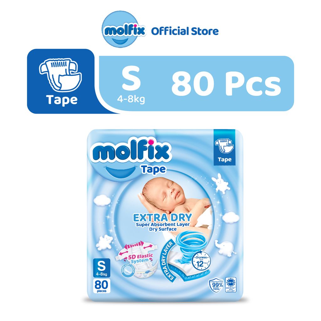 Molfix Extra Dry Tape Super Jumbo Pack - S80 / M60 / L58 / XL50 / XXL40 ...