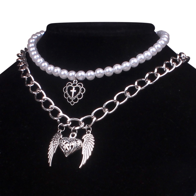Punk Gothic Grunge angle wing Necklaces For women Bohemia Layered Heart ...