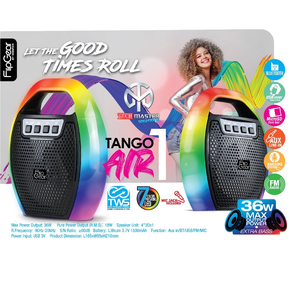 Vinnfier Tango Air 1 TWS Portable Speaker with Mic Jack LED Light Bluetooth Aux Line Karaoke ...