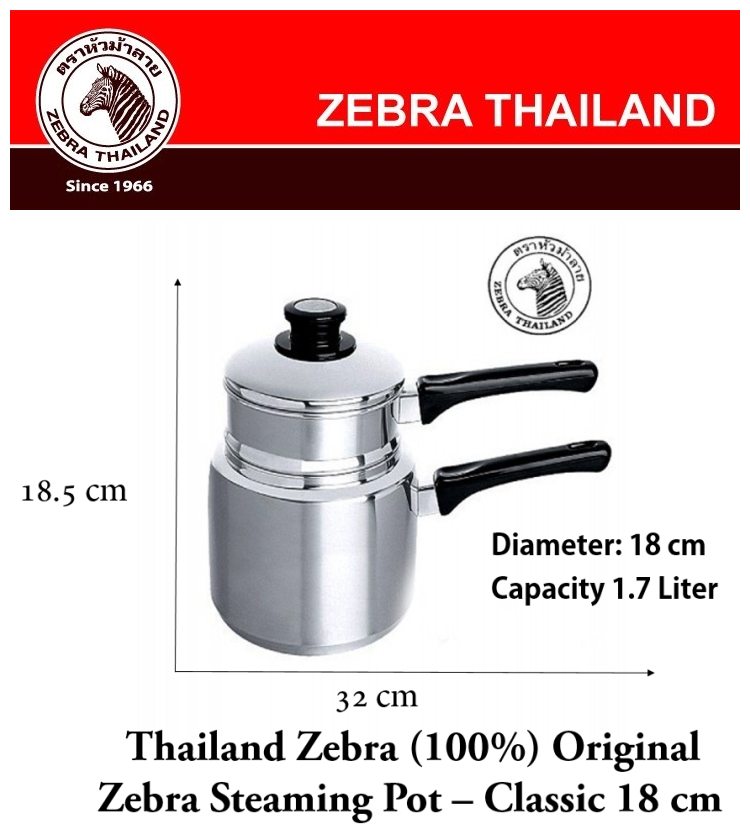100% Original Thailand Zebra Stainless Steel 18cm Steaming Pot / Double ...