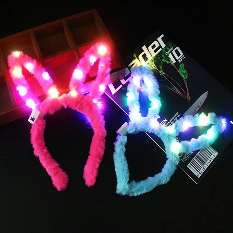 Raya LED Glowing headband Lovely Rabbit Ears Women Plush LED Light up ...