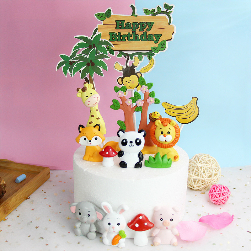 Cow Fox Tiger Lion Elephant Rabbit Squirrel Animal Cake Topper Grass ...