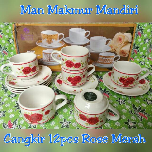 MERAH Cup Set BIT Red Rose Motif Hampers Wedding Souvenirs | Shopee ...