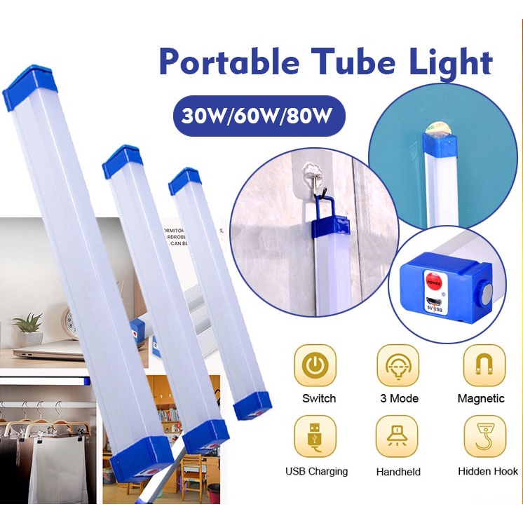 30W 60W 80W LED Light Emergency Night Light USB Rechargeable Emergency ...