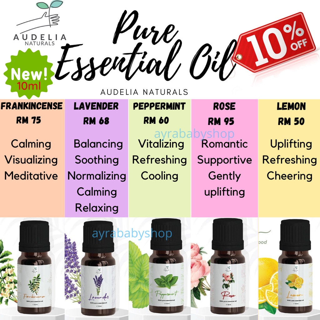 [READY STOCK!] Audelia Naturals PURE ESSENTIAL OILS, rose eo, frankincense eo, peppermint eo ...