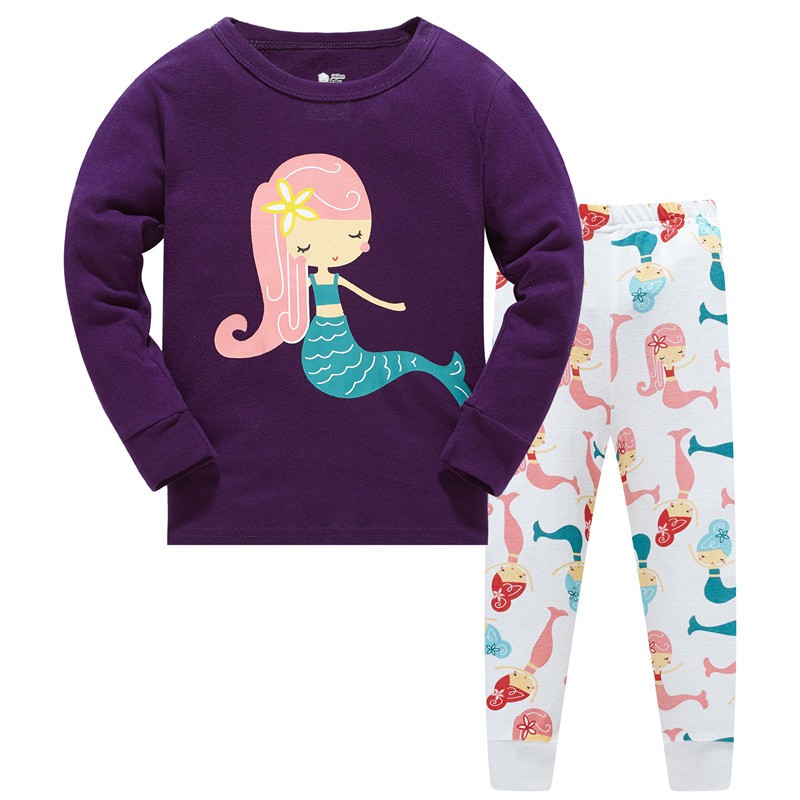 Little Mermaid Pajamas Girls Toddler Kids Cotton Pyjamas Cartoon ...