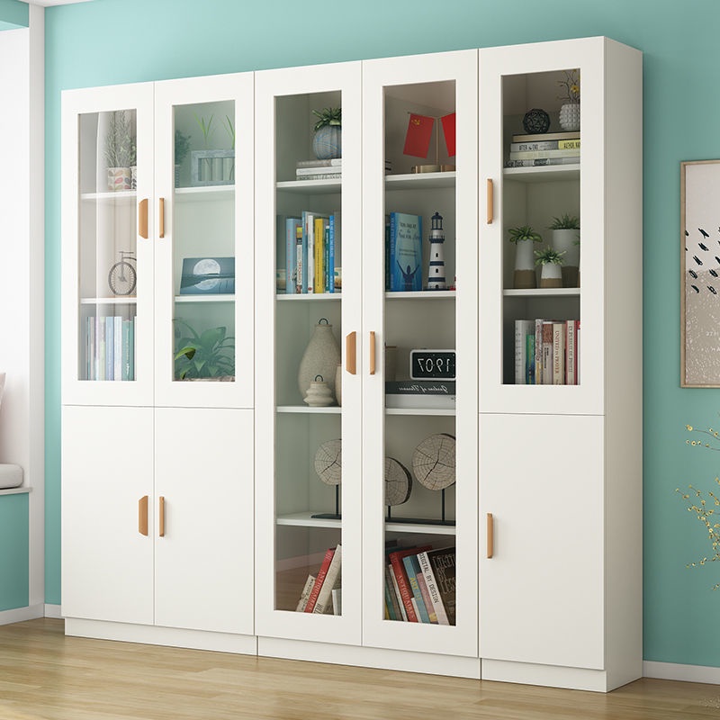 Solid Wood Combination Office Bookshelf Filing Cabinet With Lock Glass ...