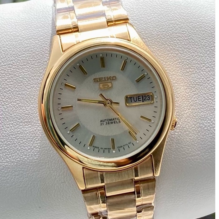 ORIGINAL Seiko 5 Gold Plated Black Dial UNISEX Automatic Watch | Shopee ...