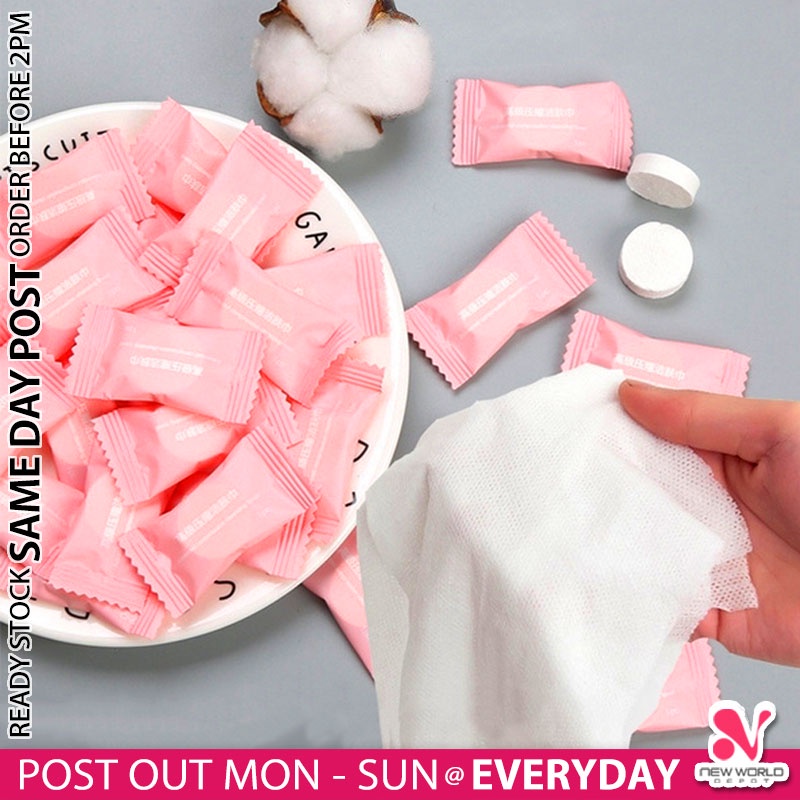 𝗖𝗢𝗠𝗣𝗔𝗖𝗧 》Compressed Disposable Cleansing Towel Pink Candy Multi Usage ...