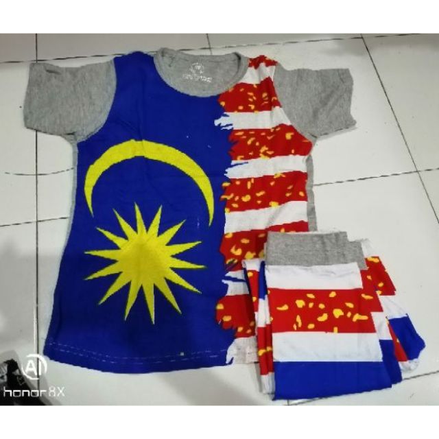 7y - 16y - SET PIJAMA MERDEKA Baju corak bendera pyjamas suit jalur ...