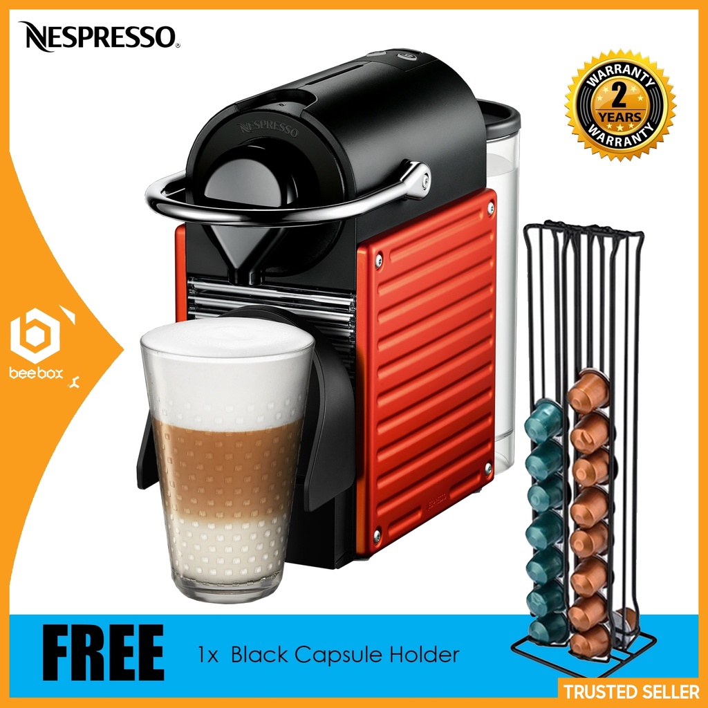 Nespresso C61-ME-RE-NE Pixie Electric Capsule Pod Coffee Machine Red [Free Rack *RANDOM COLOR ...