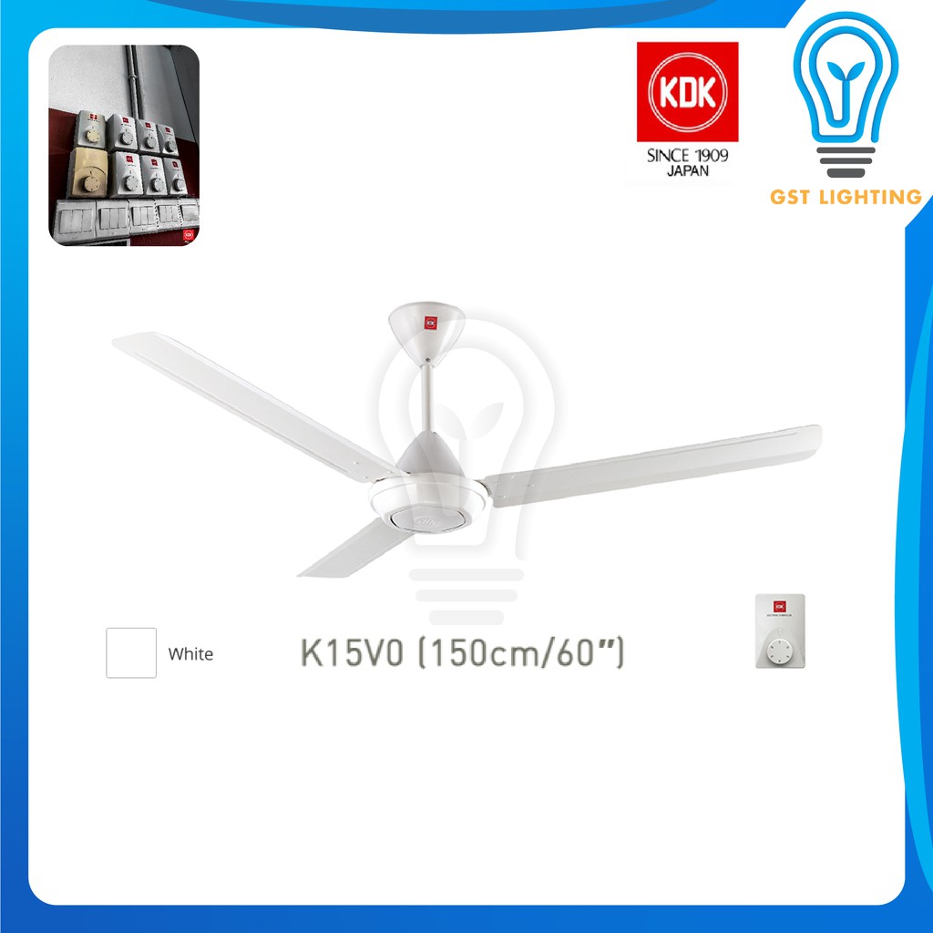 KDK K15VO / K12VO 5 Speed Regulator Ceiling Fan 60'' (White / Brown ...