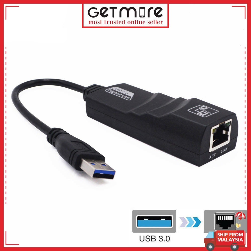 GETMORE USB 3.0 to 1000 Mbps Gigabit RJ45 Ethernet LAN Network Adapter ...
