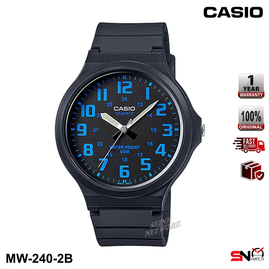 Casio Unisex Watch MW-240 Series Quartz Analog Black Resin Band Watch ...