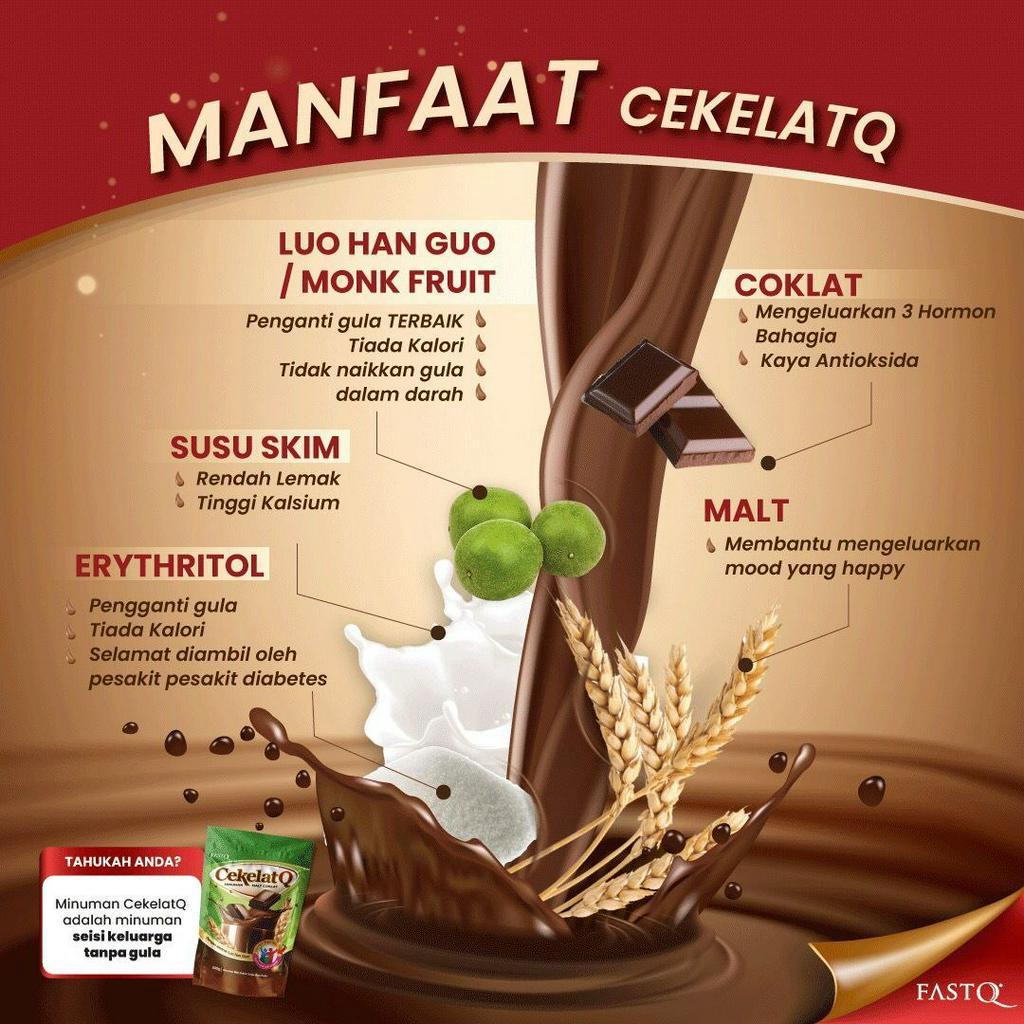 Cekelat Q Minuman Malt Coklat FAST Q TANPA GULA PUTIH 300GM SACHET ...