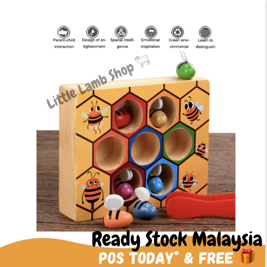 Beehive game/ Clip the bee／Wooden bee Toy/ Color Matching/ STEM ...