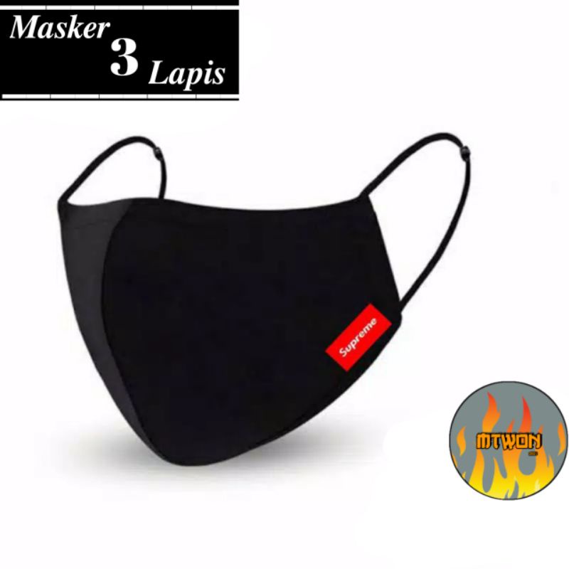HITAM SUPREME logo mask / black 3ply Earloop headloop / adult men and ...