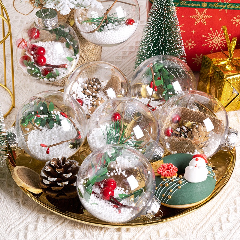 Clear Plastic Christmas Balls Baubles Sphere Transparent DIY Fillable ...