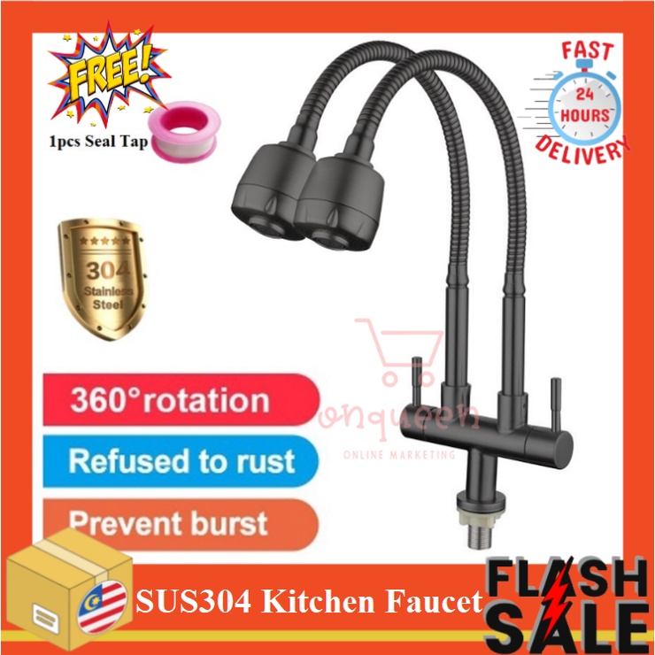 SUS304 Stainless Steel Flexible Hose Single Tap Wall Faucet Kitchen ...