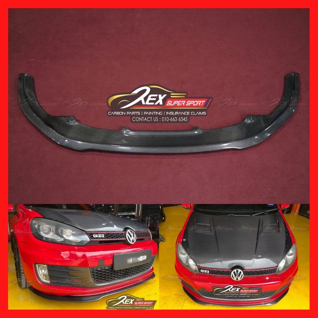 VW Volkswagen Golf MK6 GTI Front Lip Revozport Real Carbon Fiber ...