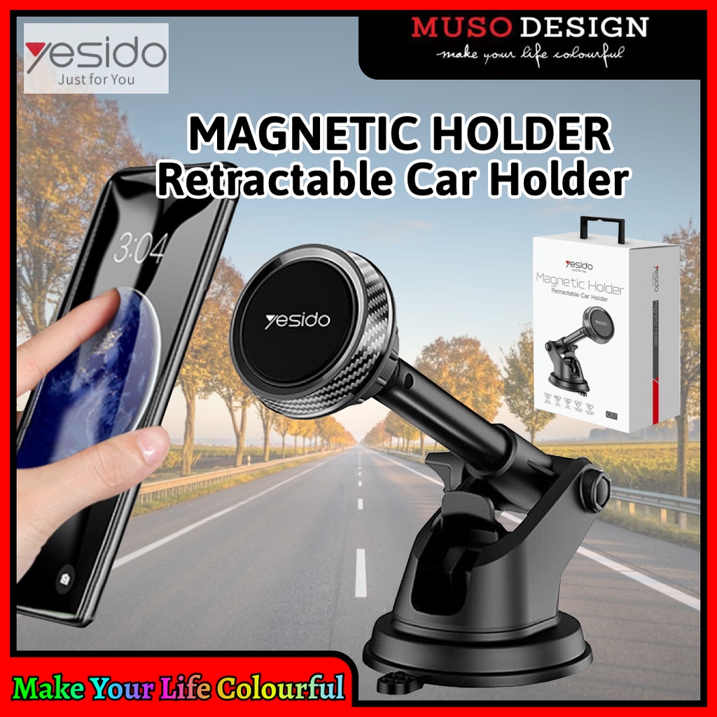 YESIDO C67 Universal Dashboard Magnetic Retractable Car Phone Holder ...